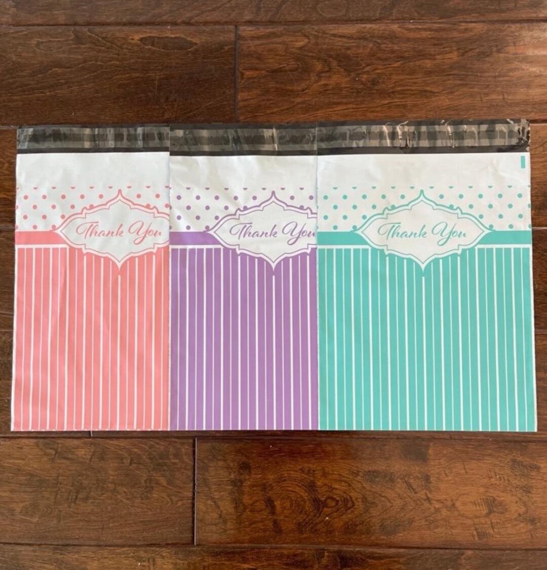 10x13" Beautiful Thank You Pink/purple/blue Designer Poly Mailers! 3 ...
