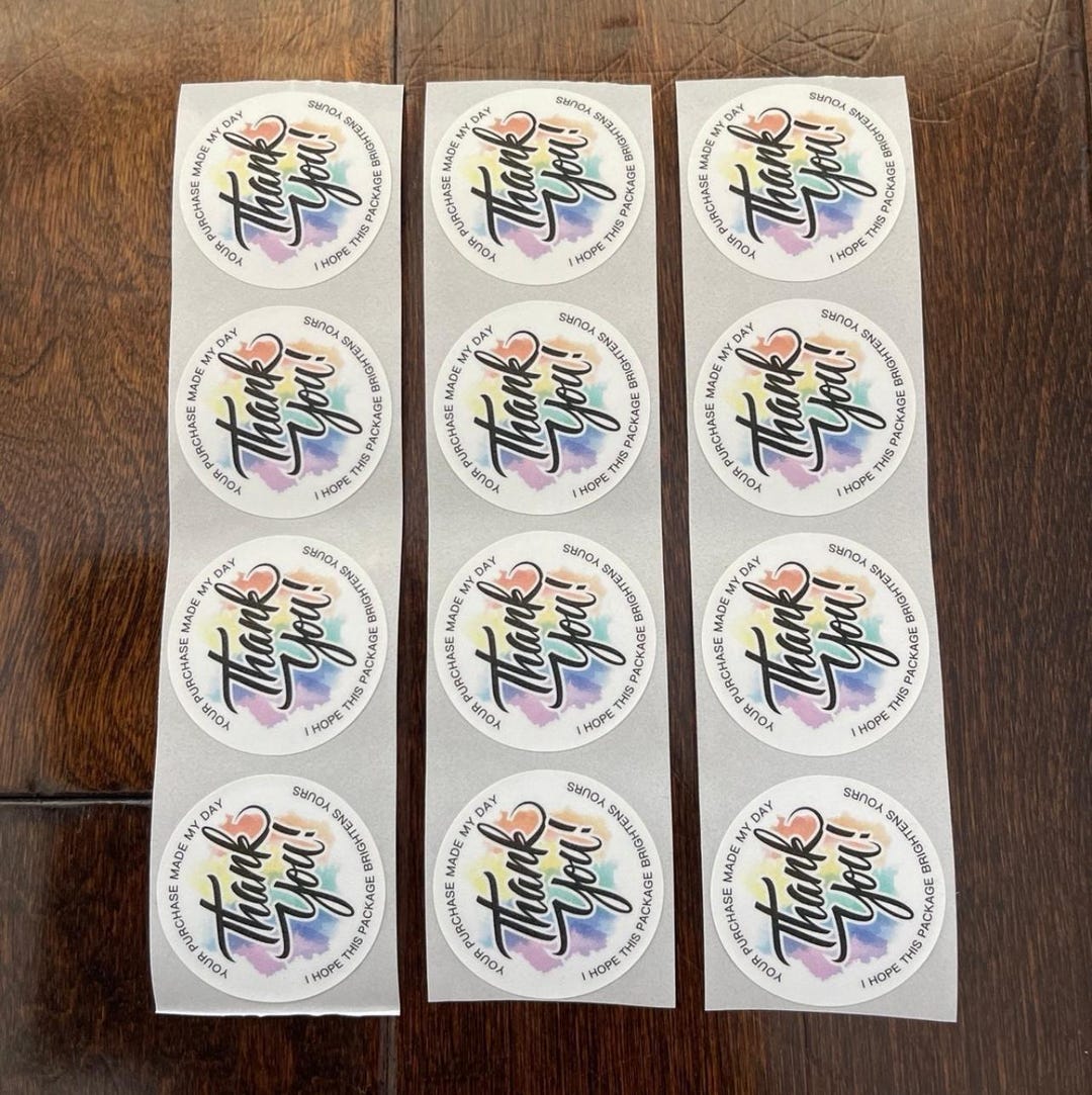 100 Pack - 1.5" Colorful Thank You Purchase Stickers! Self-seal ...