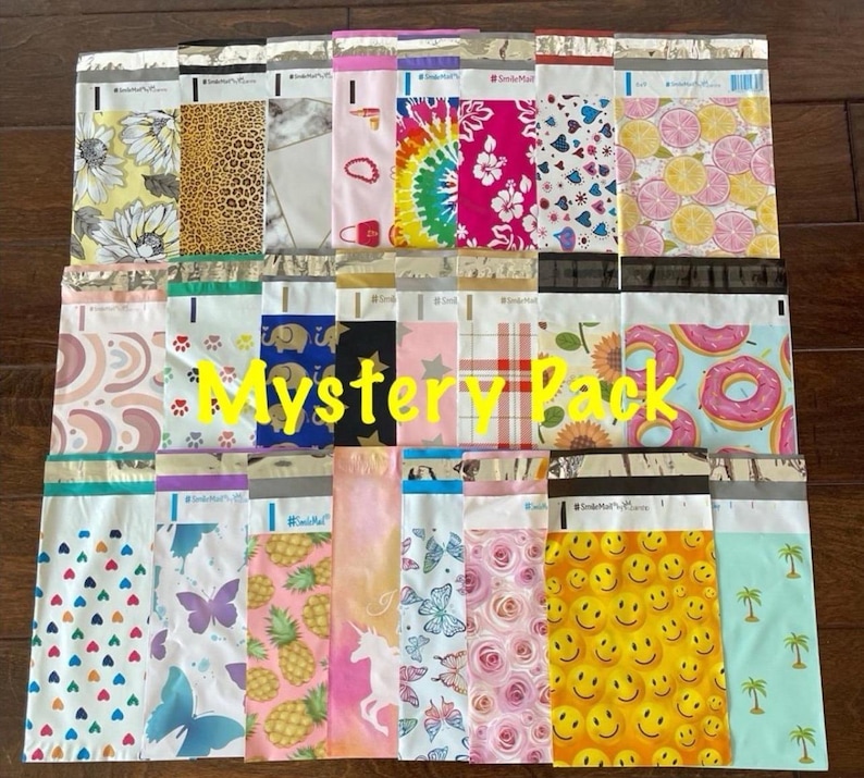 50 Pack - 6x9" Fun Mystery Set of Designer Poly Mailers! Fun Surprise ...