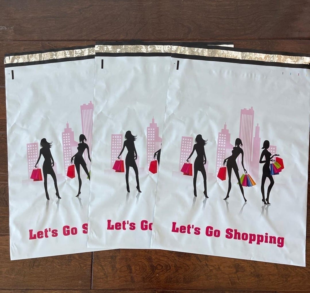 10 or 20 Pack - 14.5x19" XL Lets Go Shopping Designer Poly Mailers! Non ...