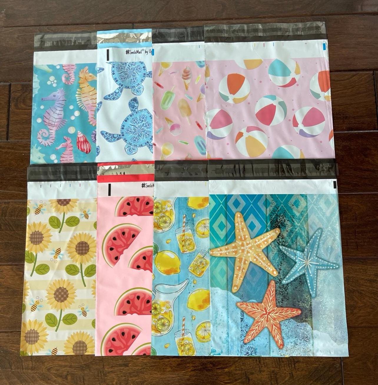 10x13" Fun Summer Vibes Mix of 8 Patterns Designer Poly Mailers! Non ...