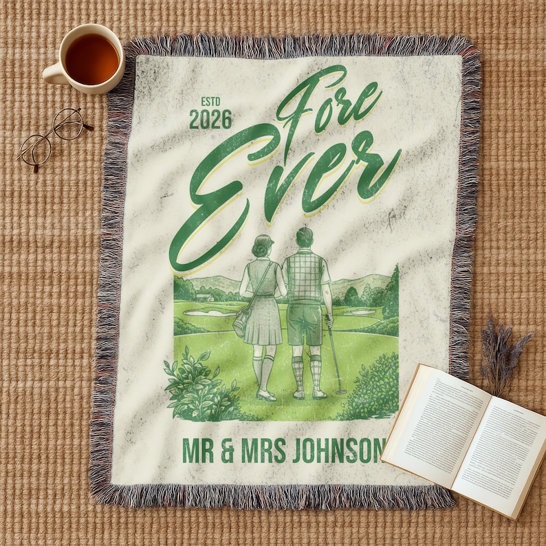 Personalized Golf Wedding Gift Unique Golfing Couple Woven Blanket ...