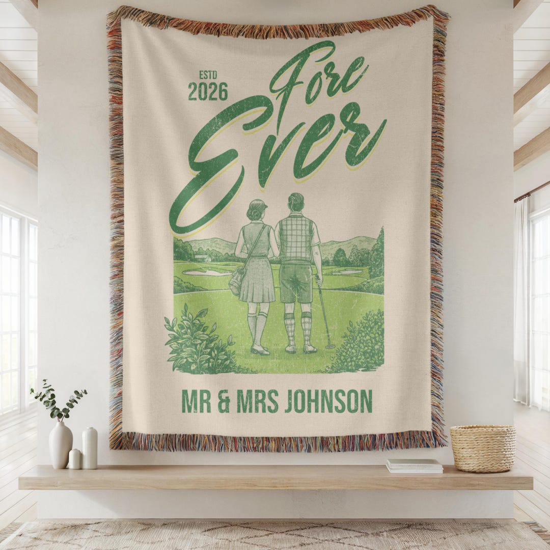Personalized Golf Wedding Gift Unique Golfing Couple Woven Blanket ...