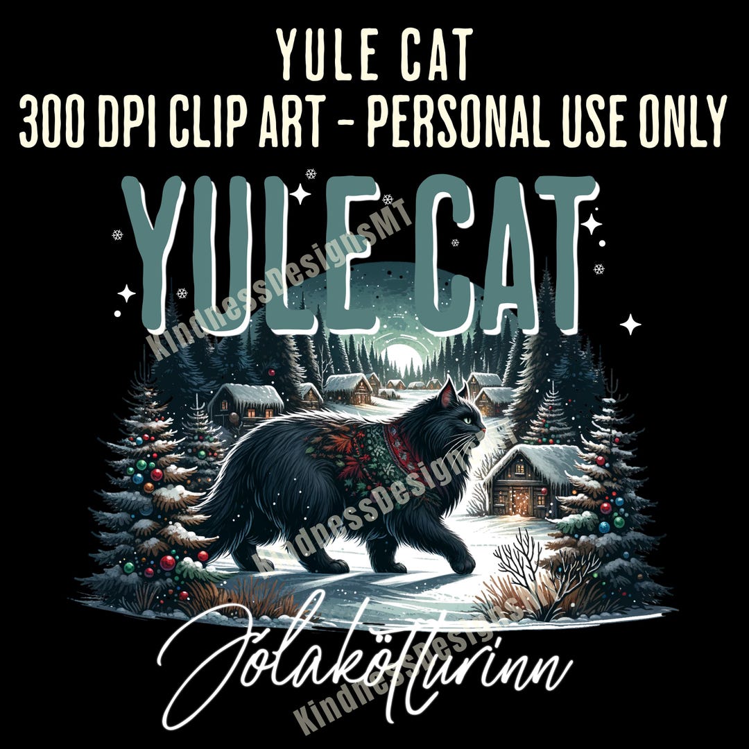 Yule Cat Instant Download PNG JPEG Digital File Only Dark Christmas ...