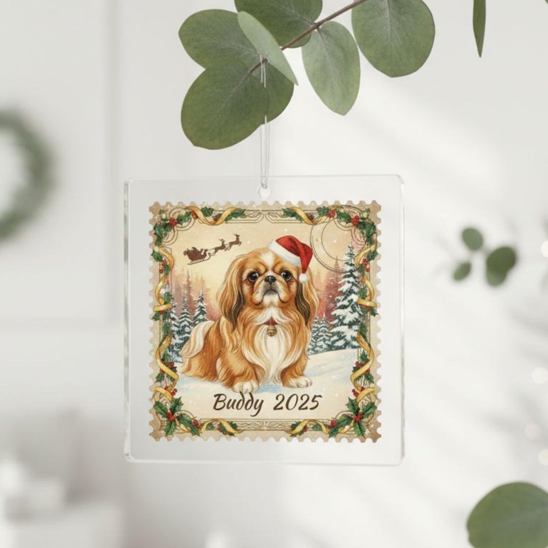 Custom Pekingese Vintage Christmas Stamp Ornaments Personalized Peke ...
