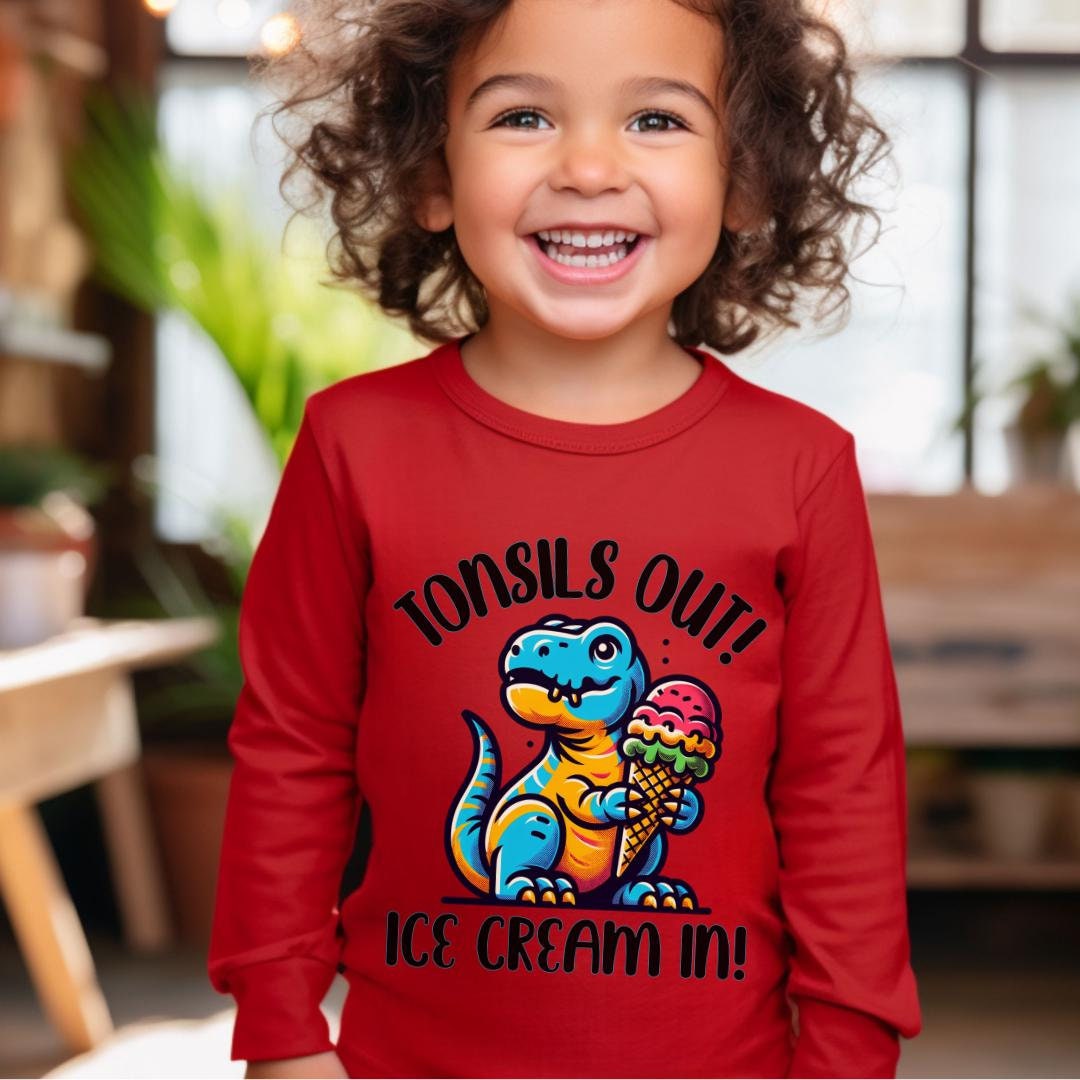 Tonsils Out Ice Cream in Dinosaur Cotton Toddler Long Sleeve Shirt Kids ...