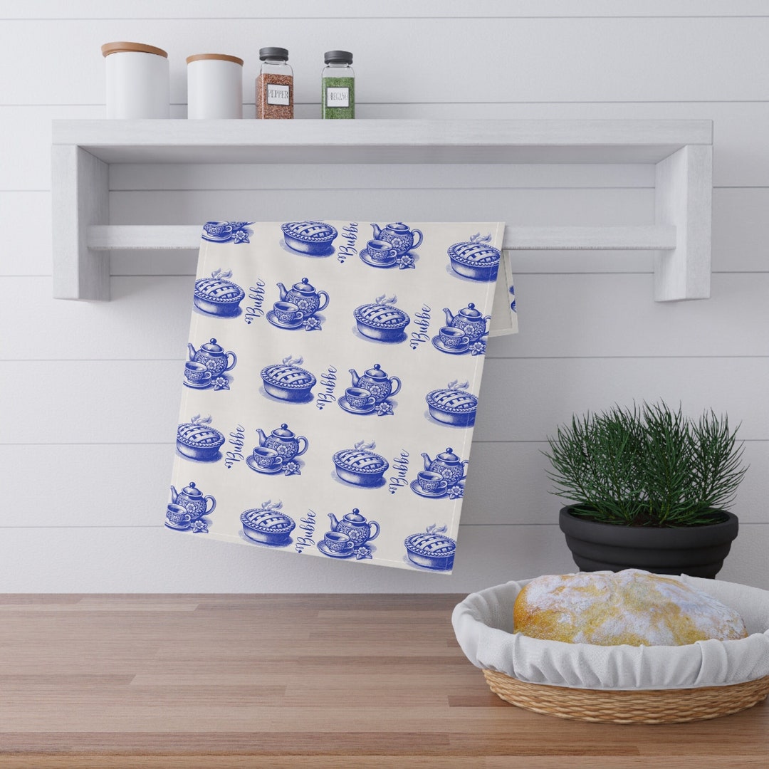Bubbe Tea Kitchen Towel Blue and White Vintage Dishtowel Tea Towel Tea ...