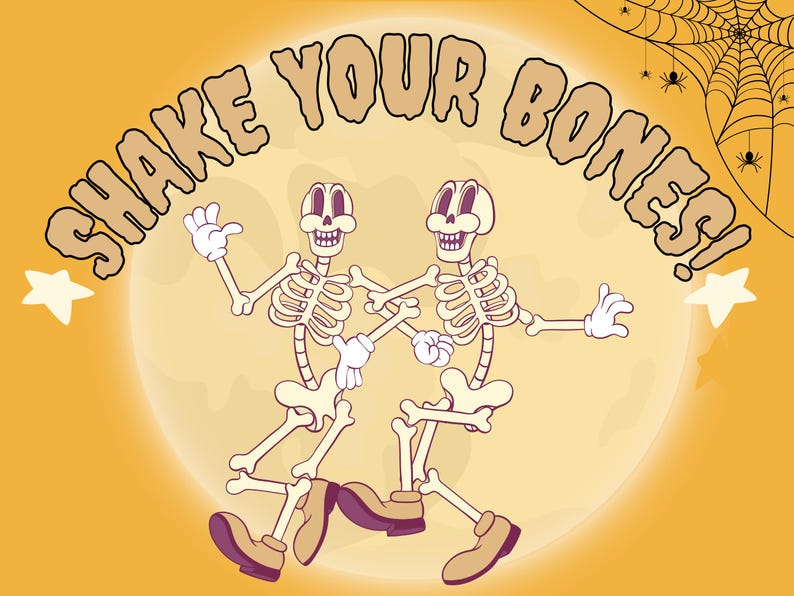 Shake Your Bones PNG and SVG, Dancing Skeleton SVG, Retro Halloween Png ...