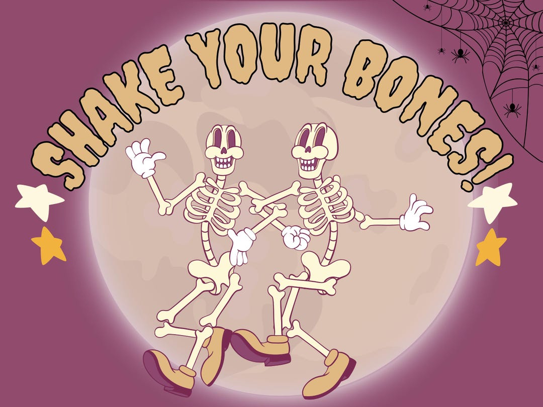 Shake Your Bones PNG and SVG, Dancing Skeleton SVG, Retro Halloween Png ...