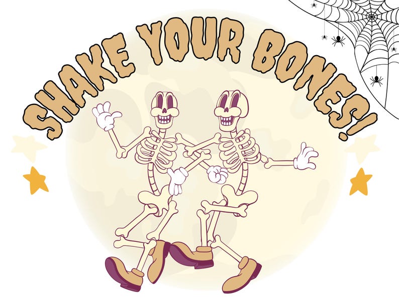 Shake Your Bones PNG and SVG, Dancing Skeleton SVG, Retro Halloween Png ...