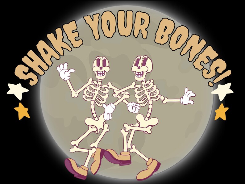 Shake Your Bones PNG and SVG, Dancing Skeleton SVG, Retro Halloween Png ...