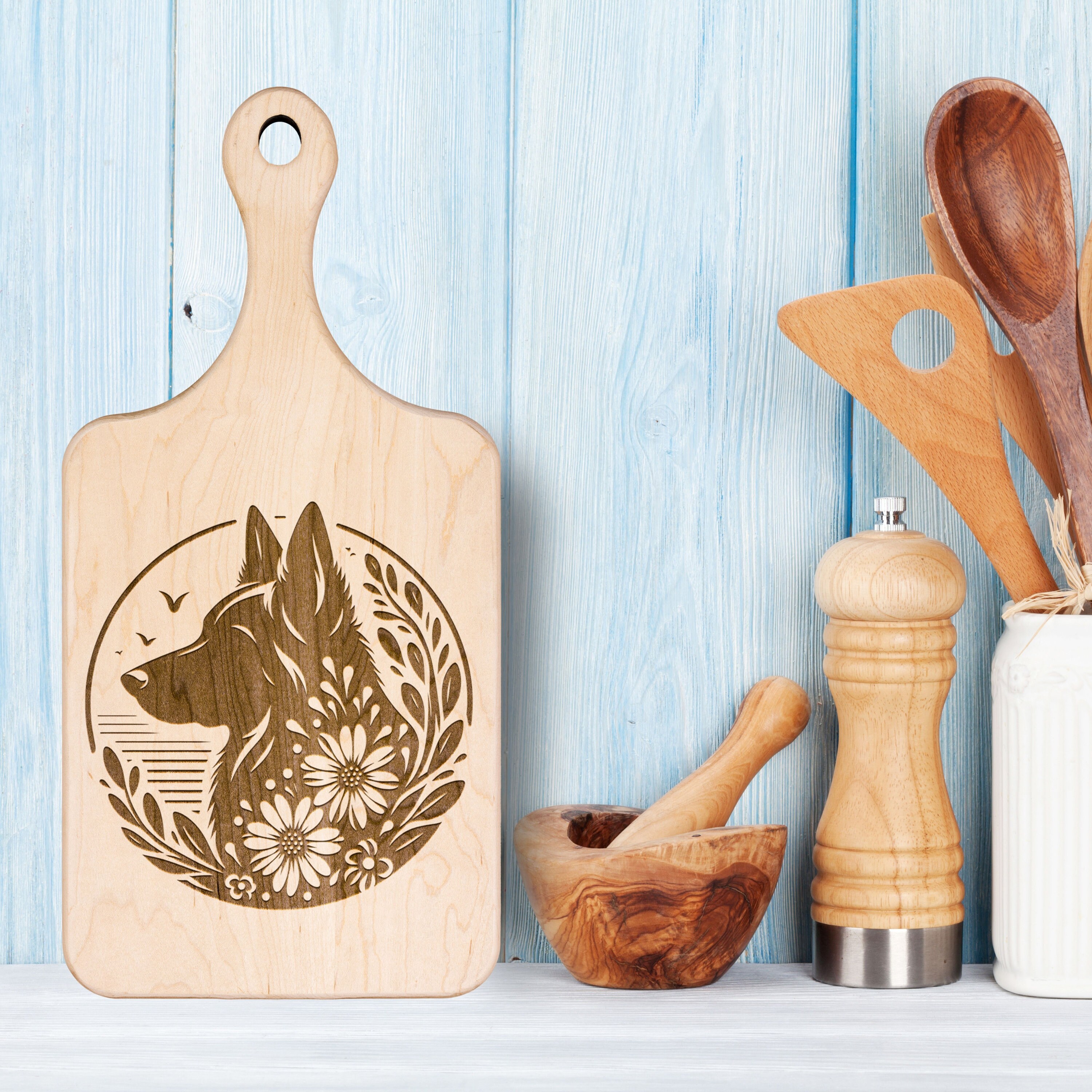 German Shepherd Floral Paddle Cutting Board, Dog Lover Gift ...
