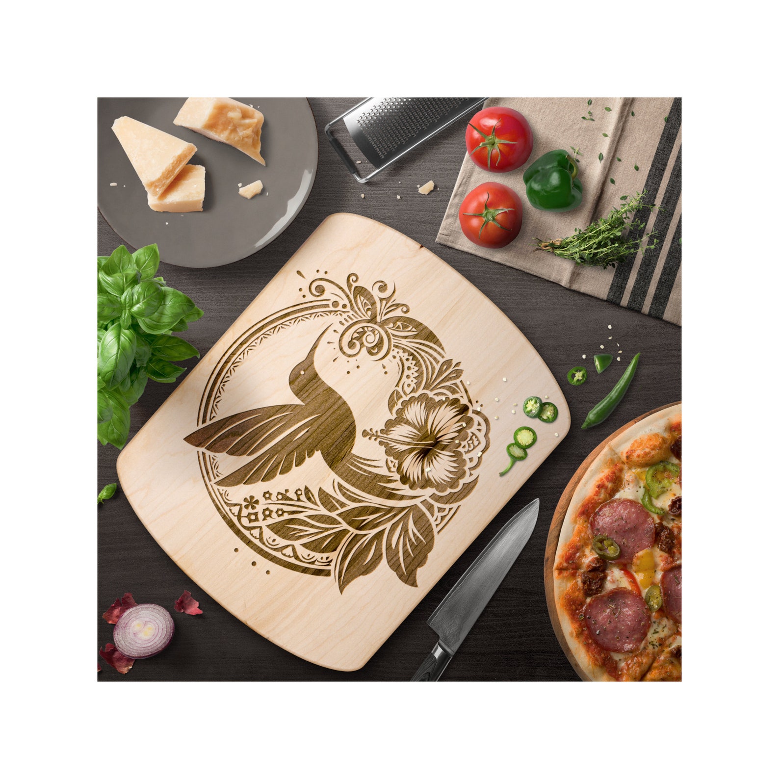 Hummingbird With Hibiscus Oval Cutting Board, Charcuterie Board ...