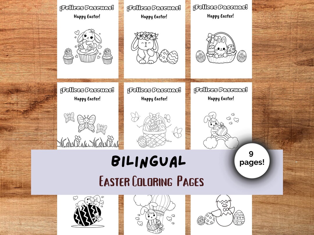Bilingual Easter Printable Cards, Easter Coloring Cards, Easter ...