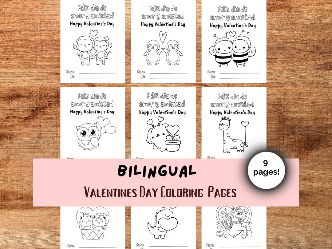 Bilingual Valentine's Day Printable Cards, Valentine Coloring Cards ...