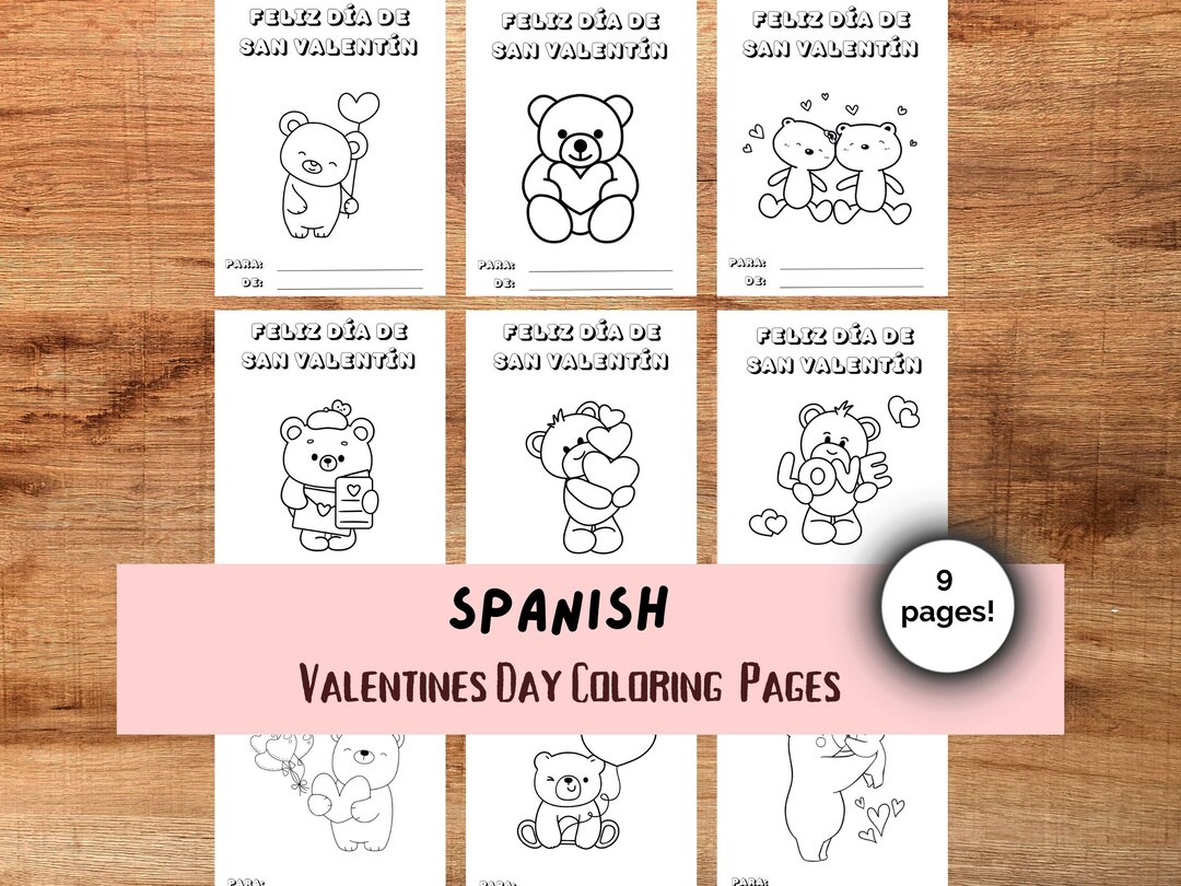 Spanish Valentine's Day Printable Cards, Valentine Coloring Cards ...