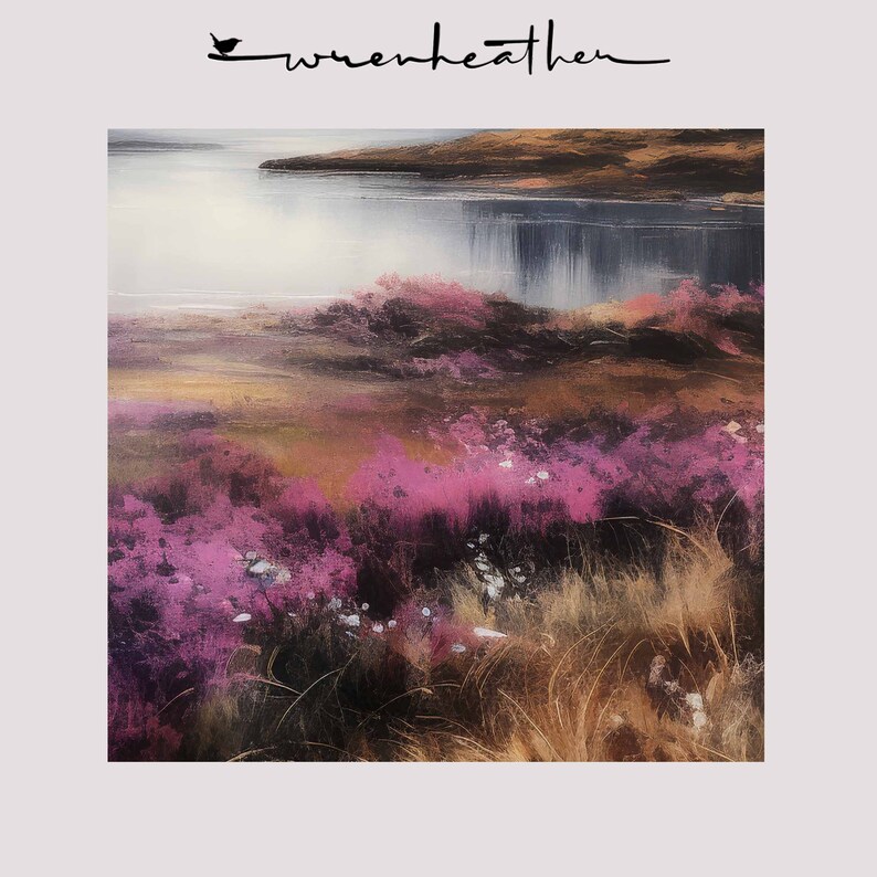 Purple Heather Watercolor Art - Serene Scottish Loch Scenery, Digital ...