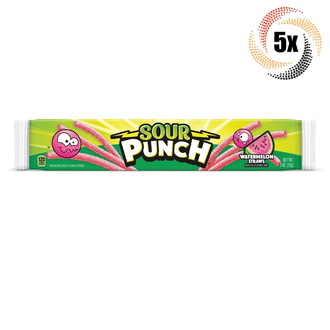 5x Packs Sour Punch Watermelon Flavored Mouth Watering Sour Straws ...