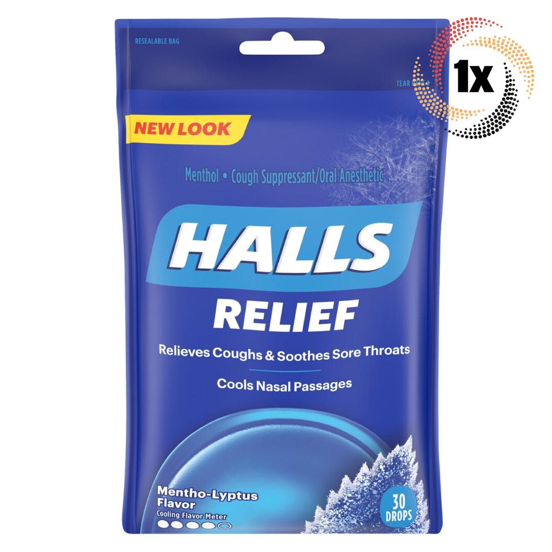 1x Bag HALLS Relief Menthol Flavor Soothing Oral Cough Drops | 30 Drops ...