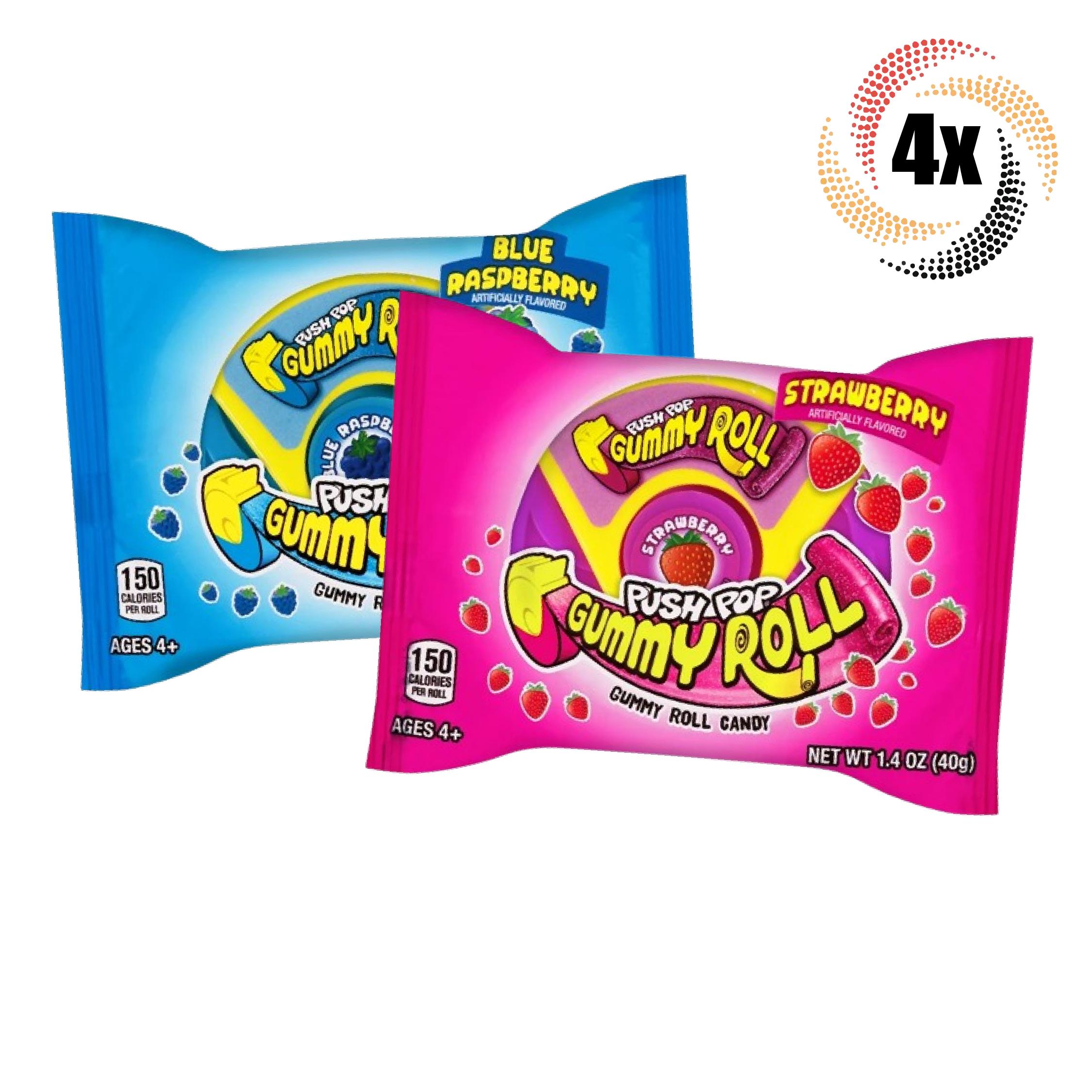 4x Packs Push Pop Assorted Flavored Gummy Roll Novelty Candy | 1.4oz ...