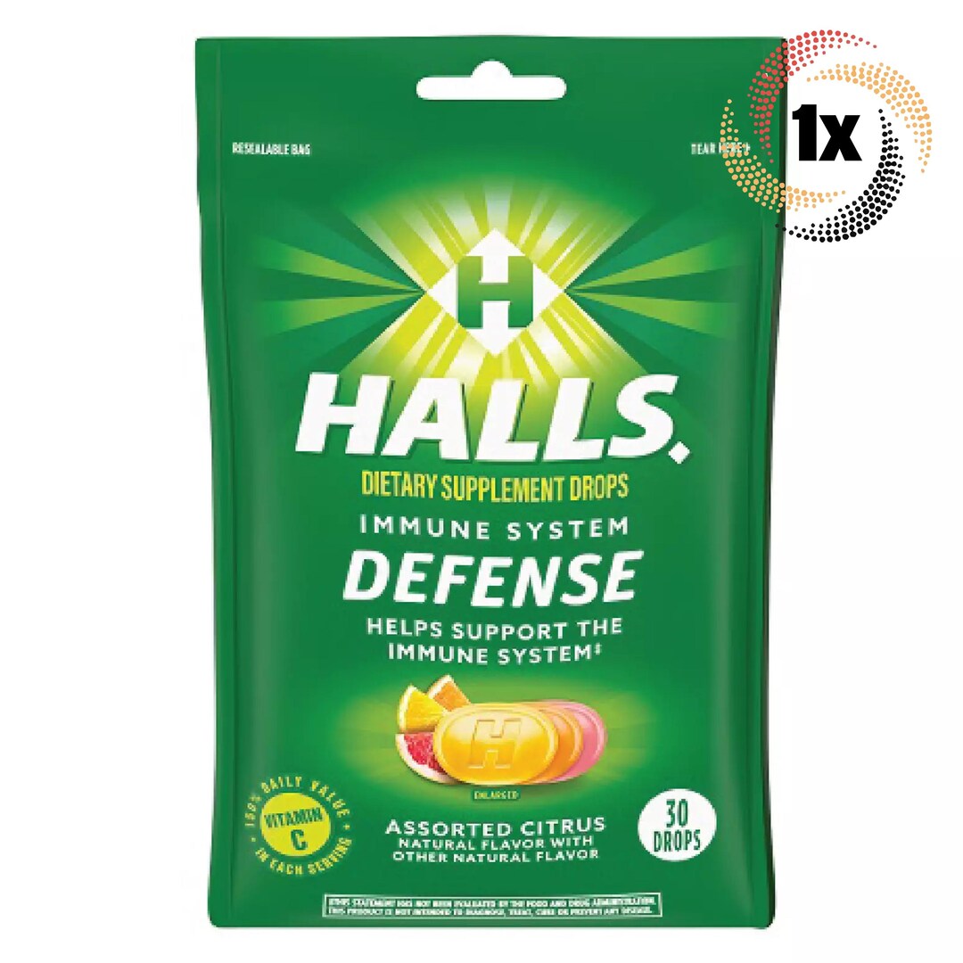 1x Bag HALLS Immune System Defense Citrus Flavor Cough Drops | 30 Drops ...