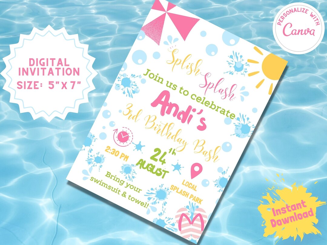 Splash Pad Party Birthday Girl Invitation, Fun in the Sun, Pink ...
