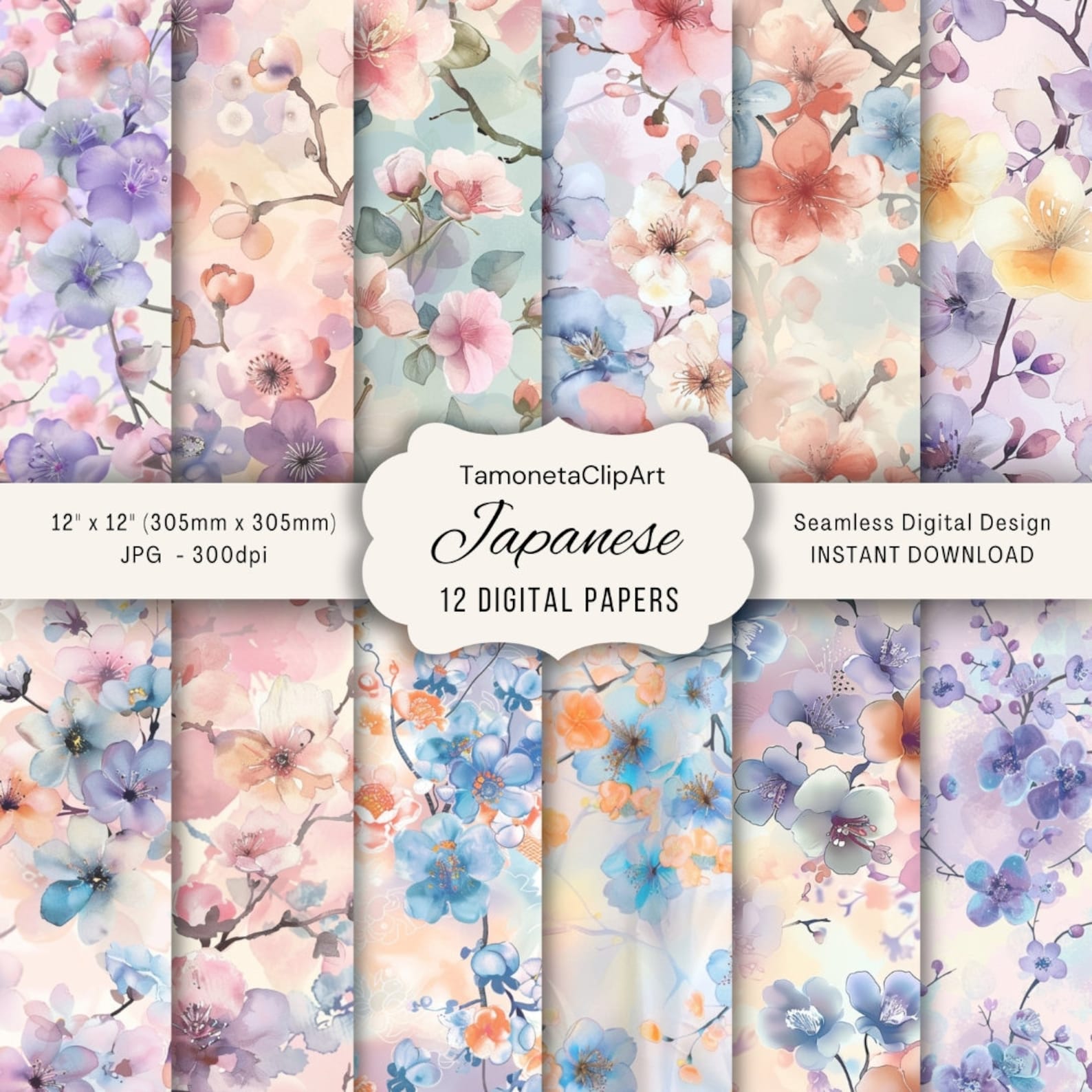 24 Spanish-japanese Floral Seamless Digital Papers, Spring Flowers ...