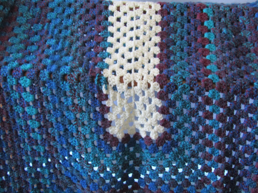 Rectangular Granny Square Afghan in Shades of Blue Made From a ...