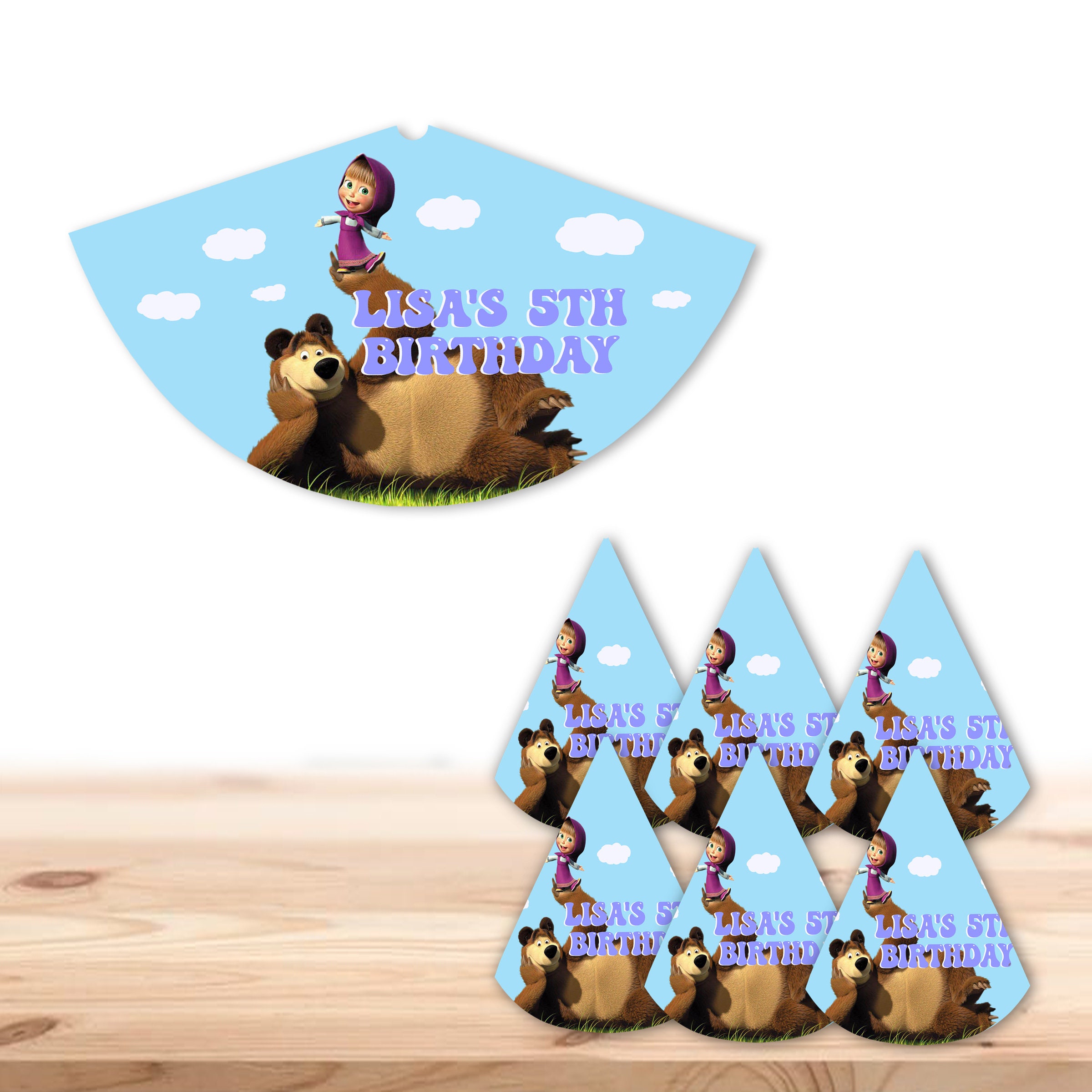 Masha and the Bear Birthday Party Hats for Kids 12pack Customizable ...