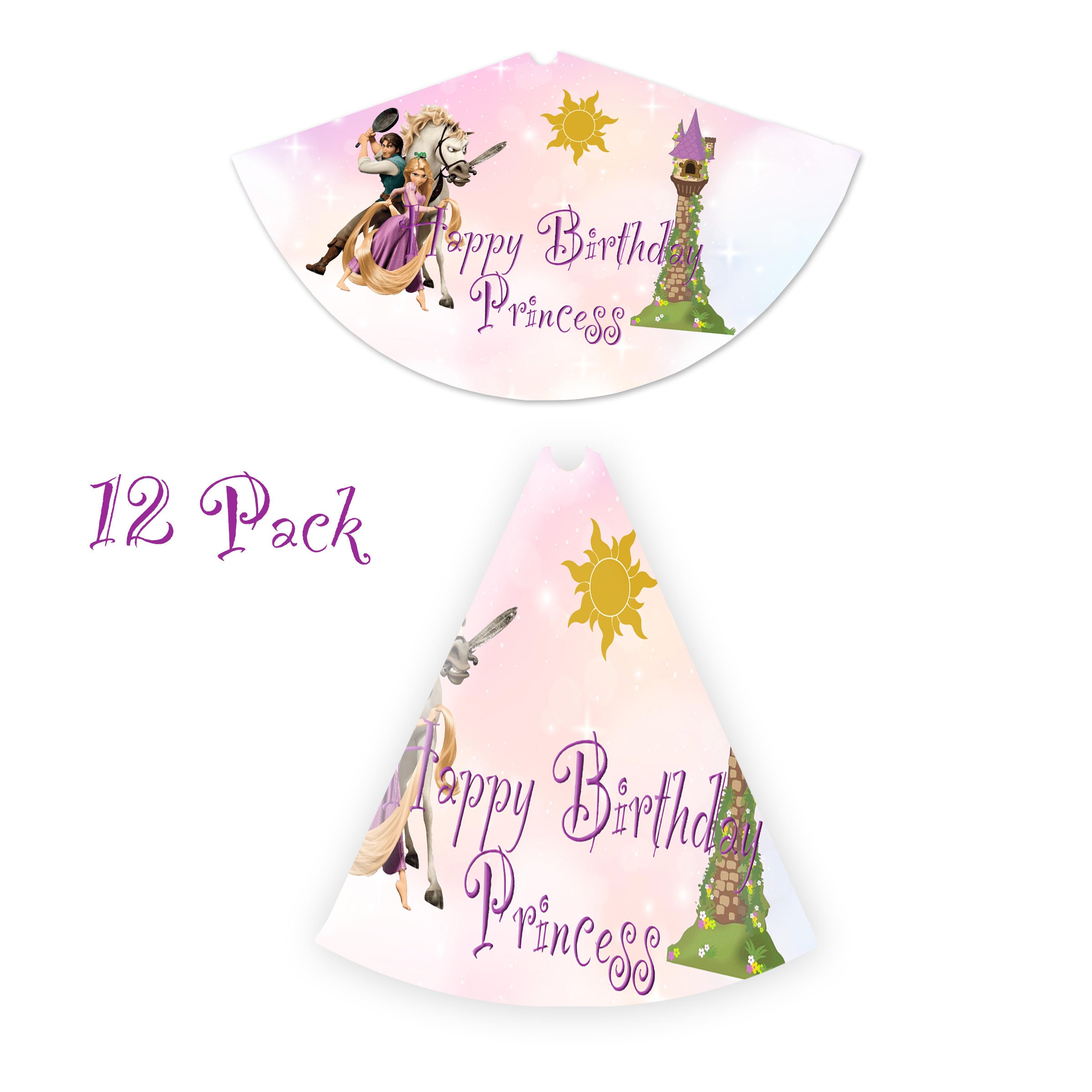 Princess Rapunzel Birthday Party Hats for Kids - 12pack – Customizable ...