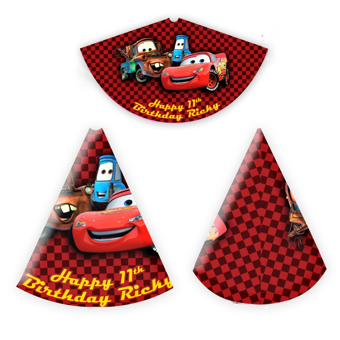 Cars Birthday Party Hats for Kids - 12pack - Customizable With Name and ...