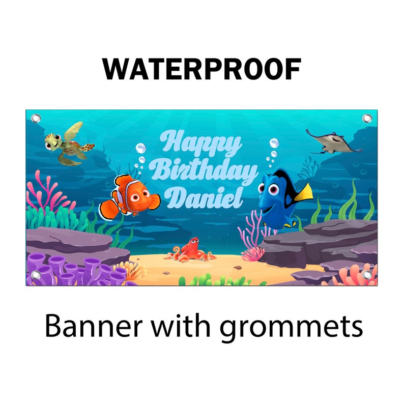 Finding Nemo and Dory Birthday Vinyl Banner | 20x40 Inches | Waterproof ...