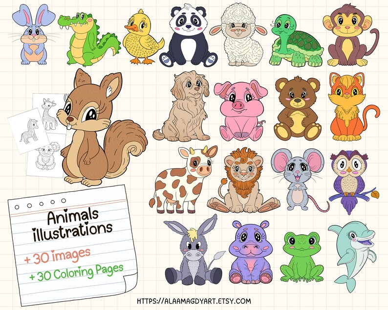 Animals Clipart - Cute Animals Illustration - 30 Animals Digital ...