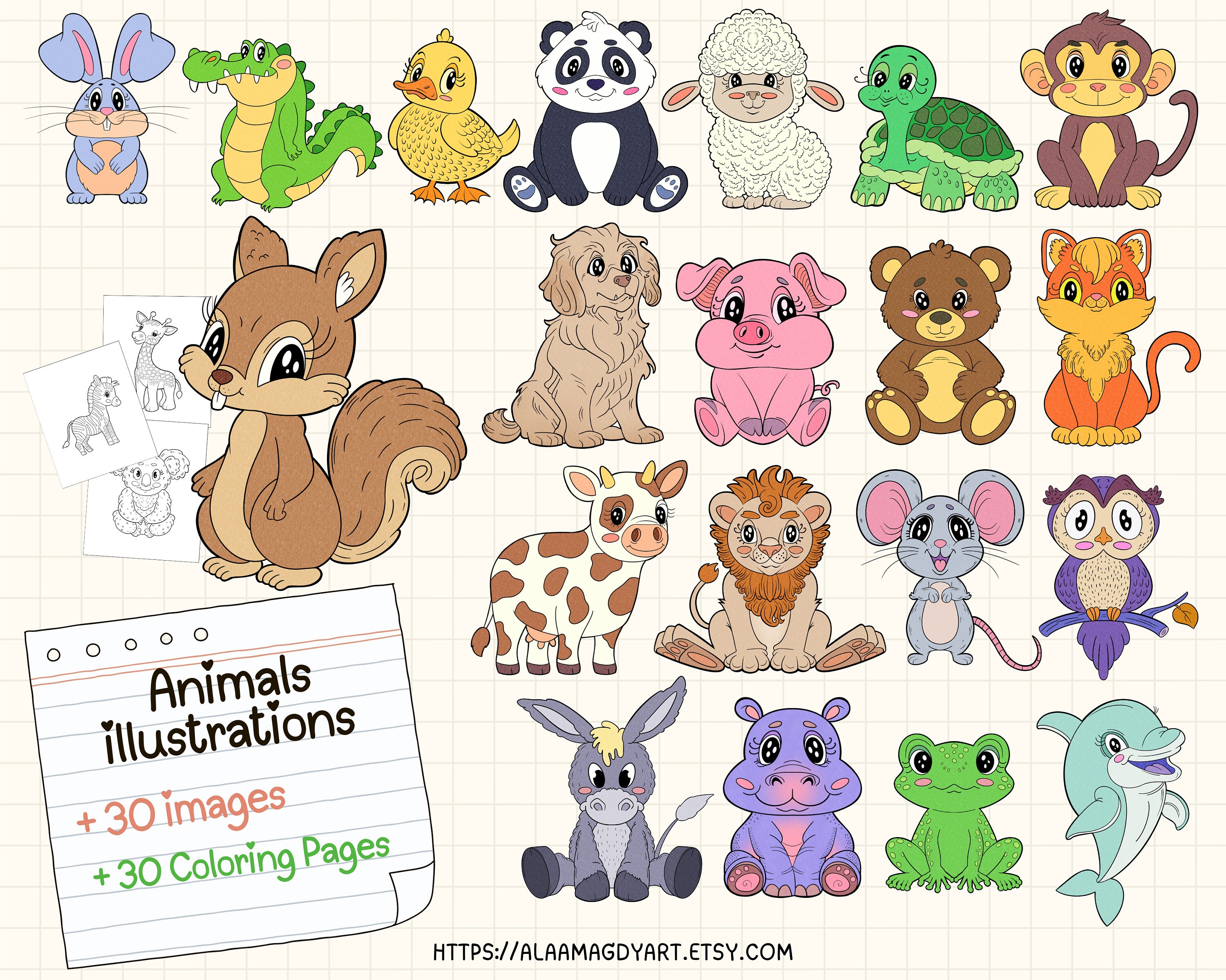Animals Clipart - Cute Animals Illustration - 30 Animals Digital ...