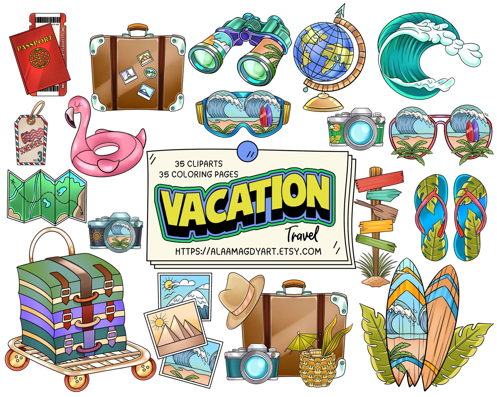 Vacation Clipart - Travel Cipart - Pool Floats - Summer Trip - Vacation ...