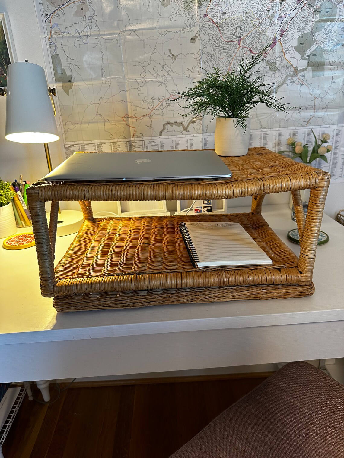 Wicker Swivel Table Top Computer or Tv Stand MCM Boho Chic Coastal ...