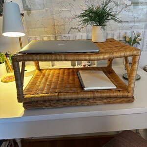 Wicker Swivel Table Top Computer or Tv Stand MCM Boho Chic Coastal ...