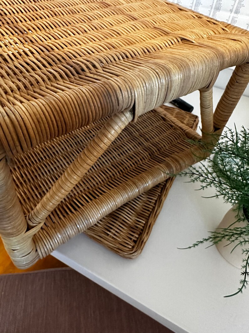 Wicker Swivel Table Top Computer or Tv Stand MCM Boho Chic Coastal ...