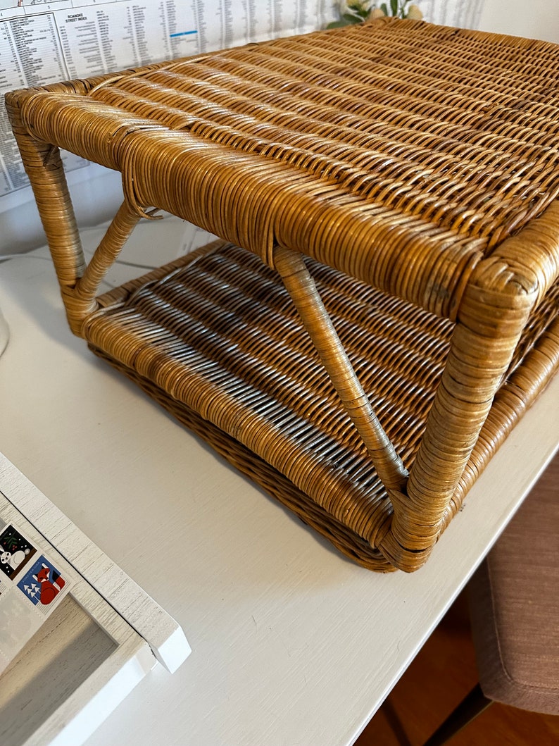 Wicker Swivel Table Top Computer or Tv Stand MCM Boho Chic Coastal ...