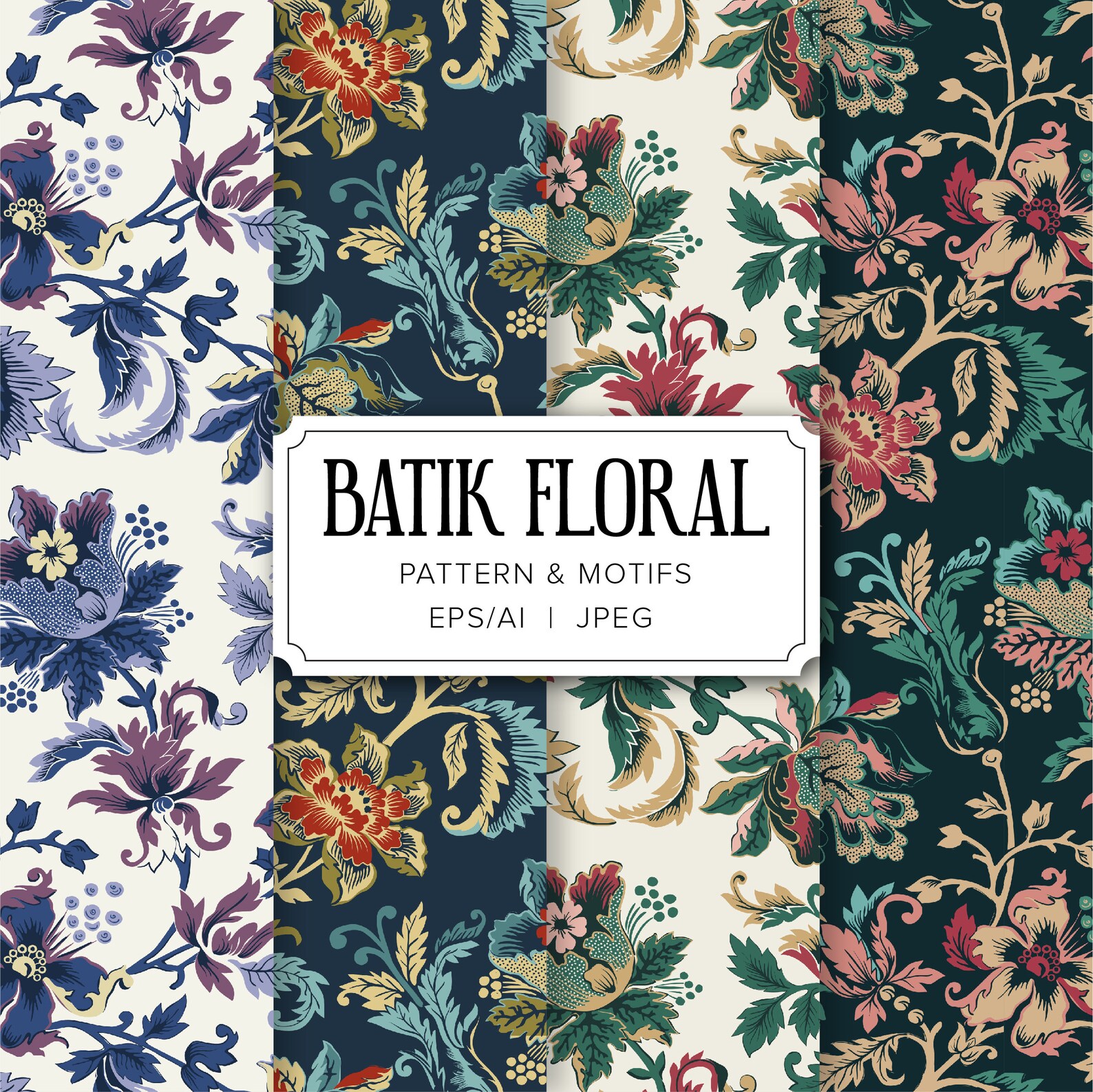 Batik Flower Pattern & Motifs, an Exquisitely Vector Pattern With 4 ...