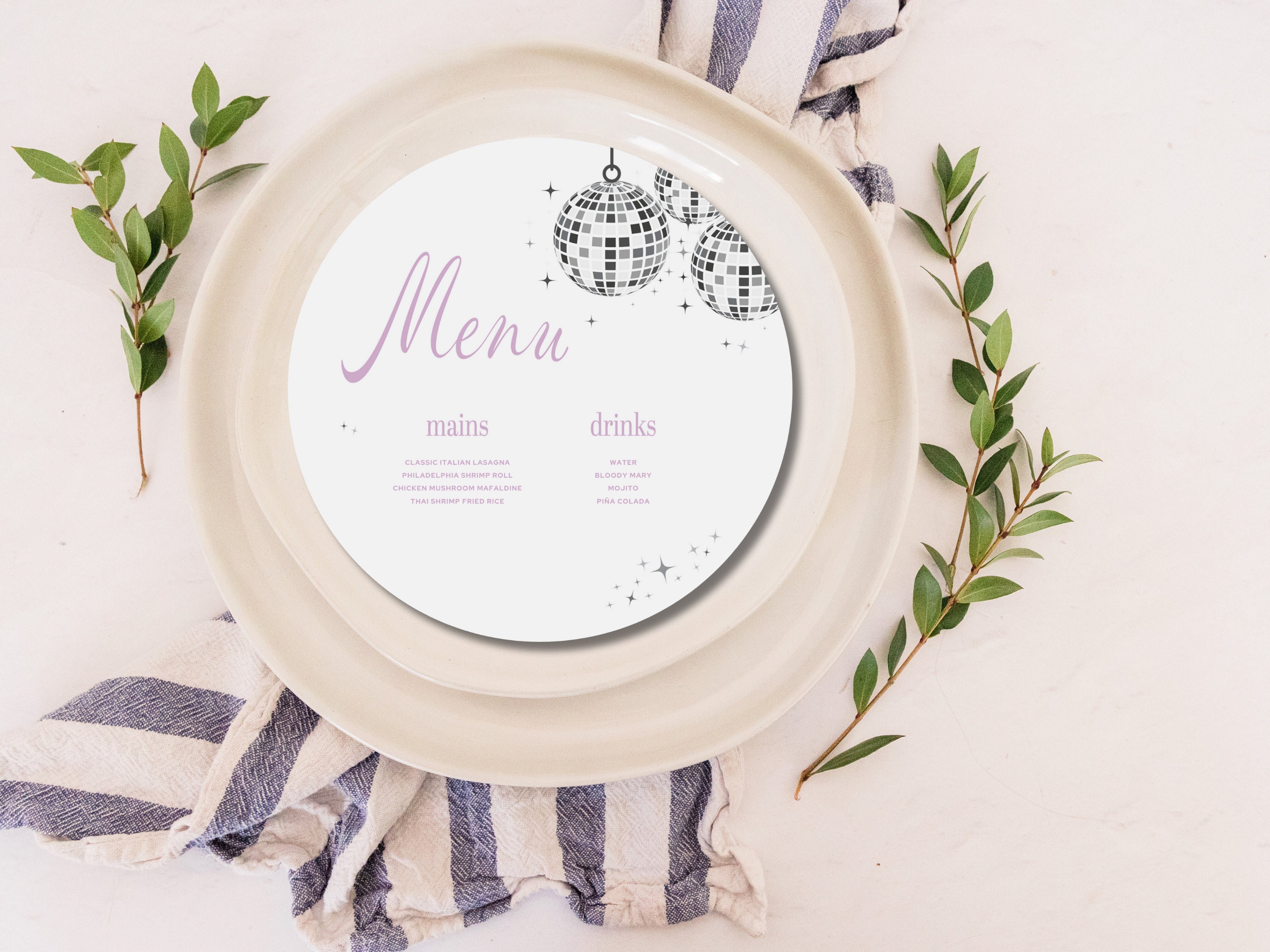 Disco Menu Template, Round Menu Template, Disco Bridal Shower, 70s ...
