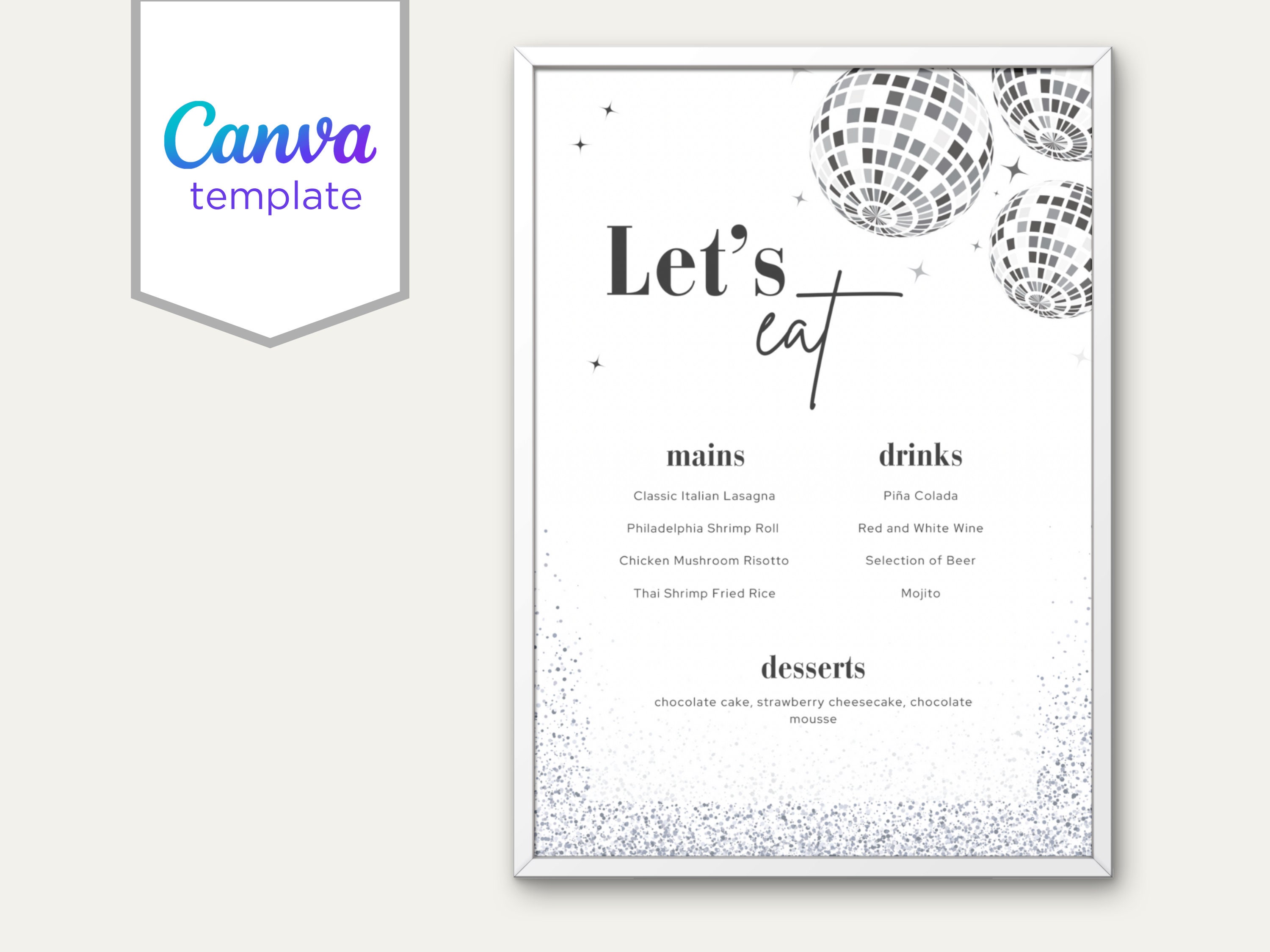 Disco Menu Template, Disco Menu Template, Disco Bridal Shower, 70s ...