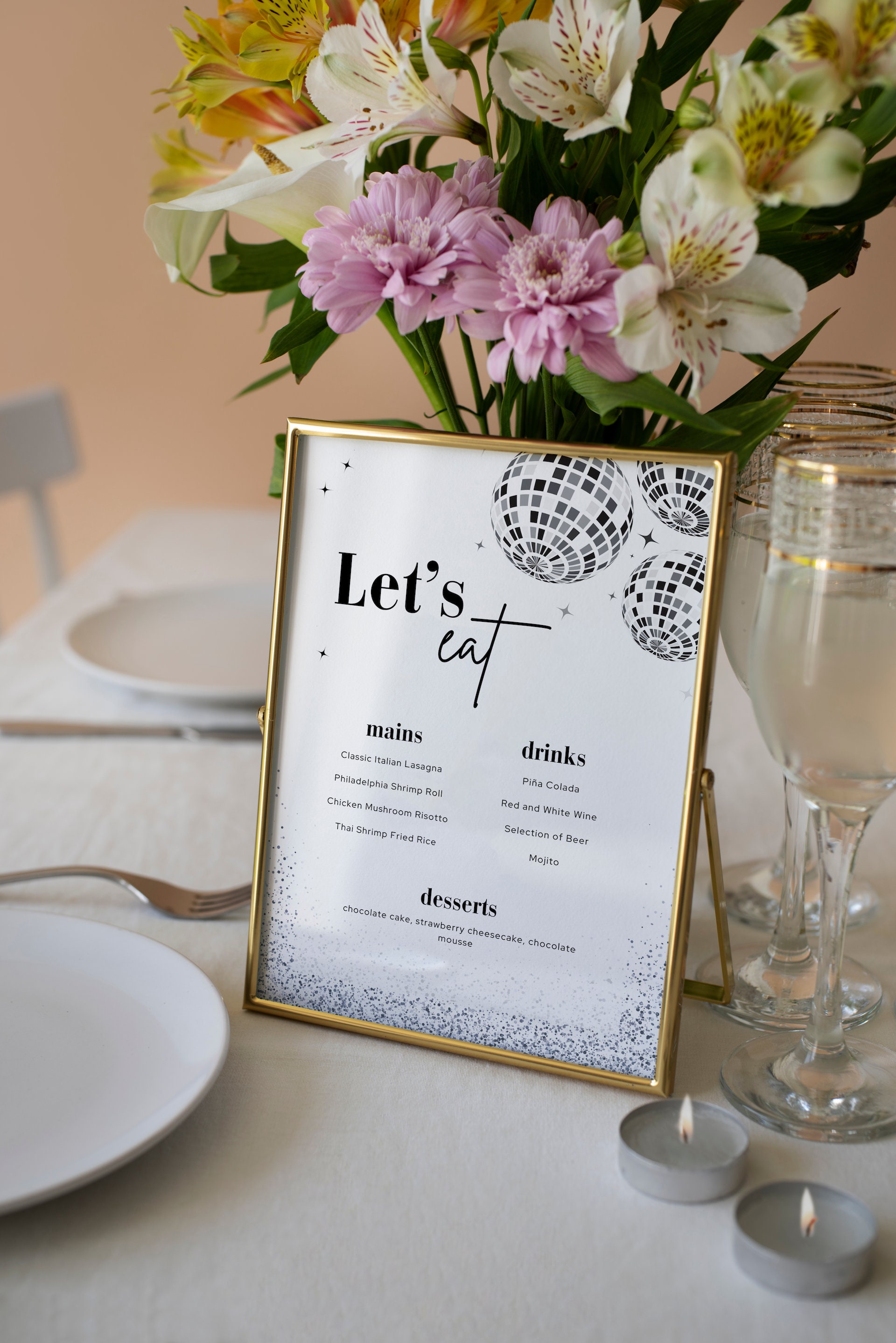 Disco Menu Template, Disco Menu Template, Disco Bridal Shower, 70s ...
