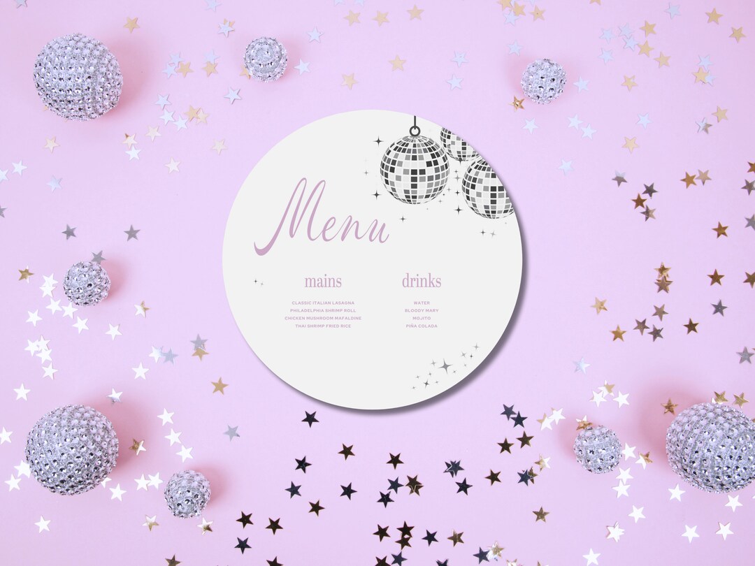 Disco Menu Template, Round Menu Template, Disco Bridal Shower, 70s ...