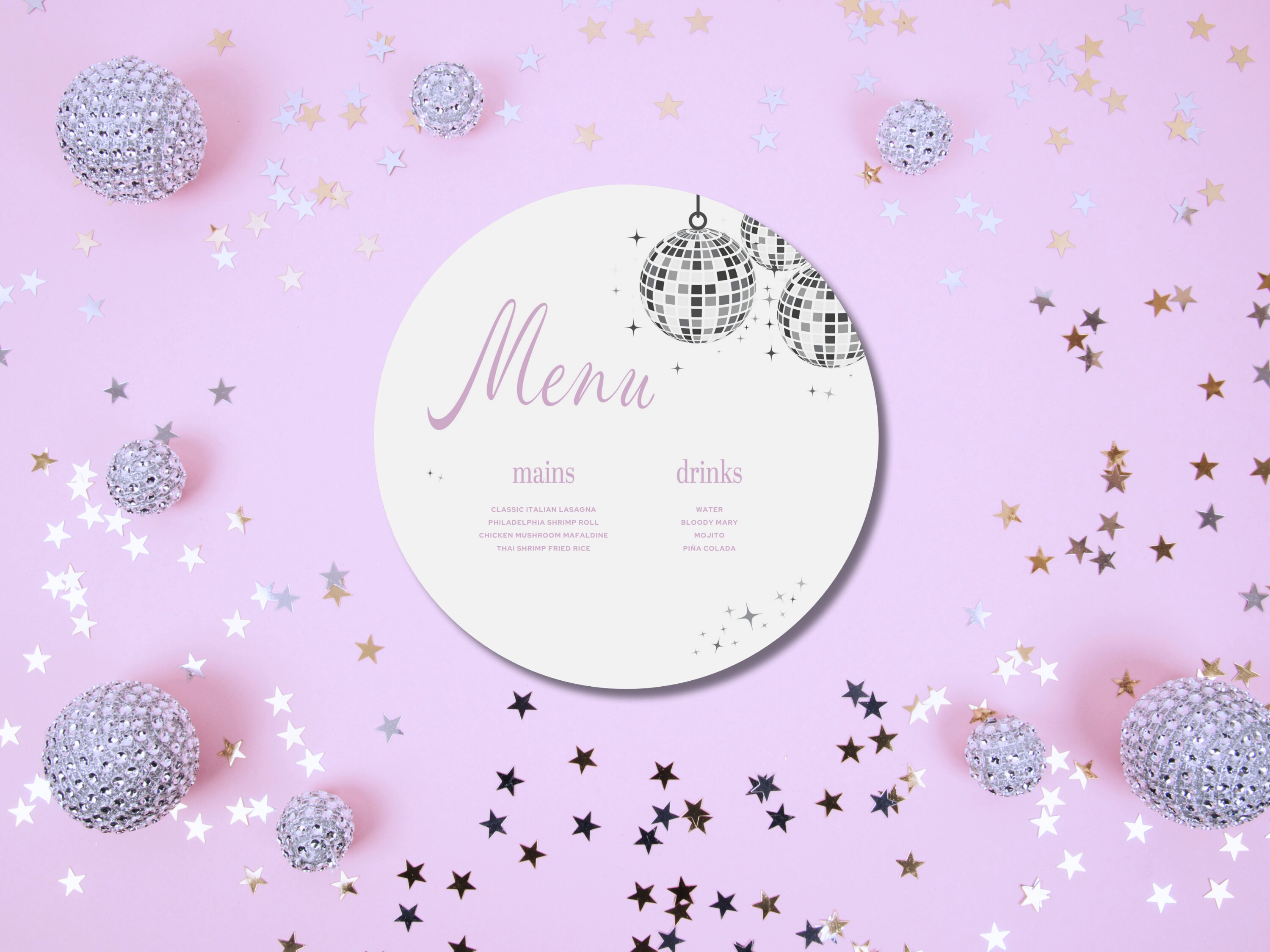 Disco Menu Template, Round Menu Template, Disco Bridal Shower, 70s ...