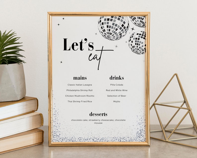 Disco Menu Template, Disco Menu Template, Disco Bridal Shower, 70s ...