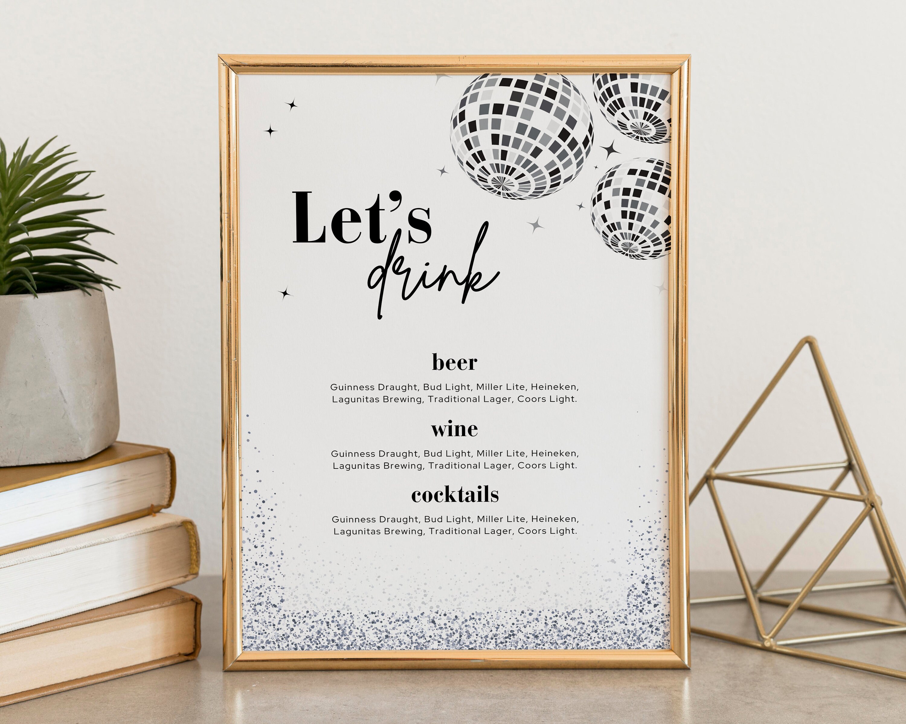 Disco Menu Template | 70s Disco Party & Bridal Shower Drinks Menu Card ...