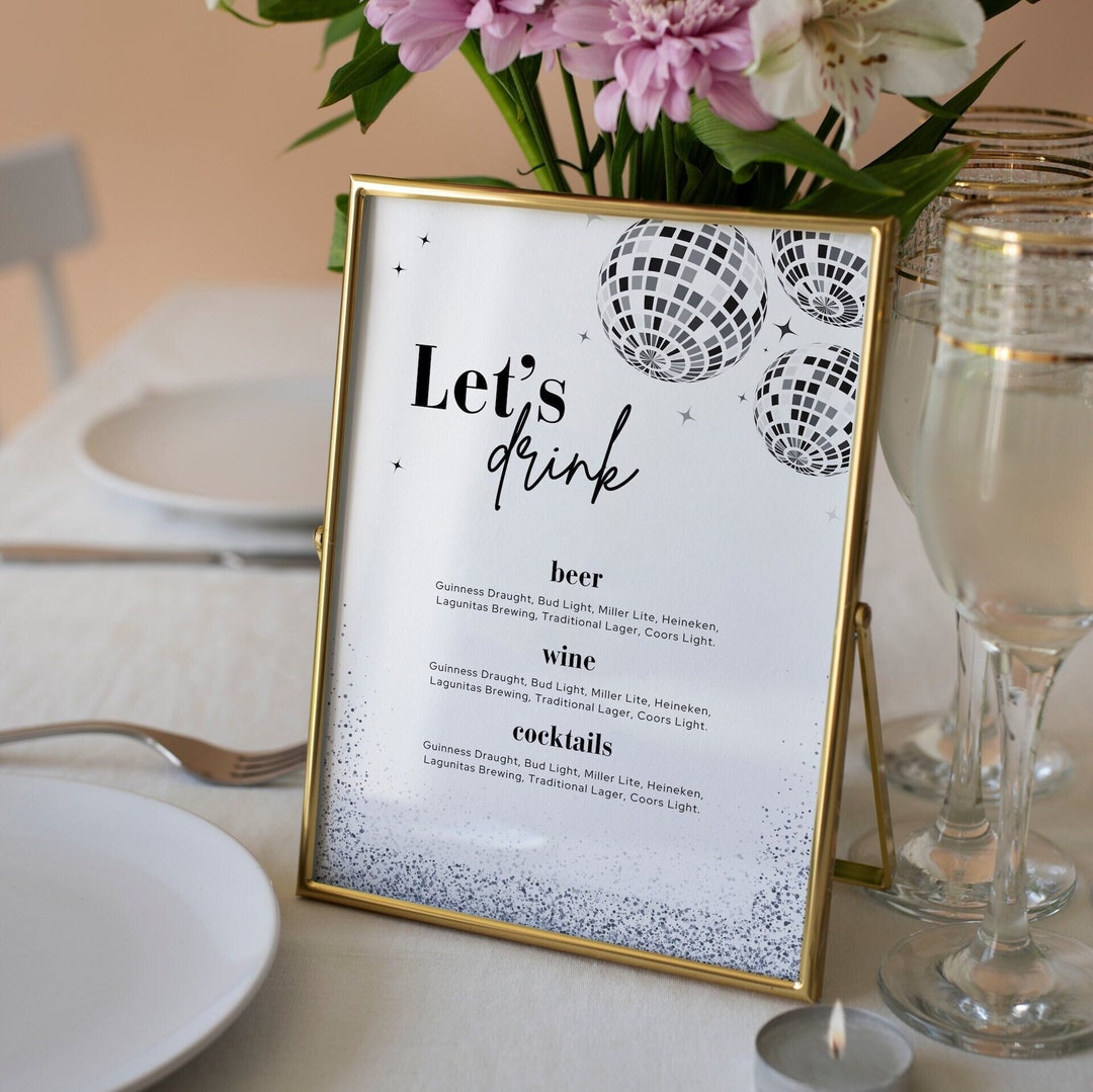 Disco Menu Template, Disco Bar Menu Template, Disco Bridal Shower, 70s ...