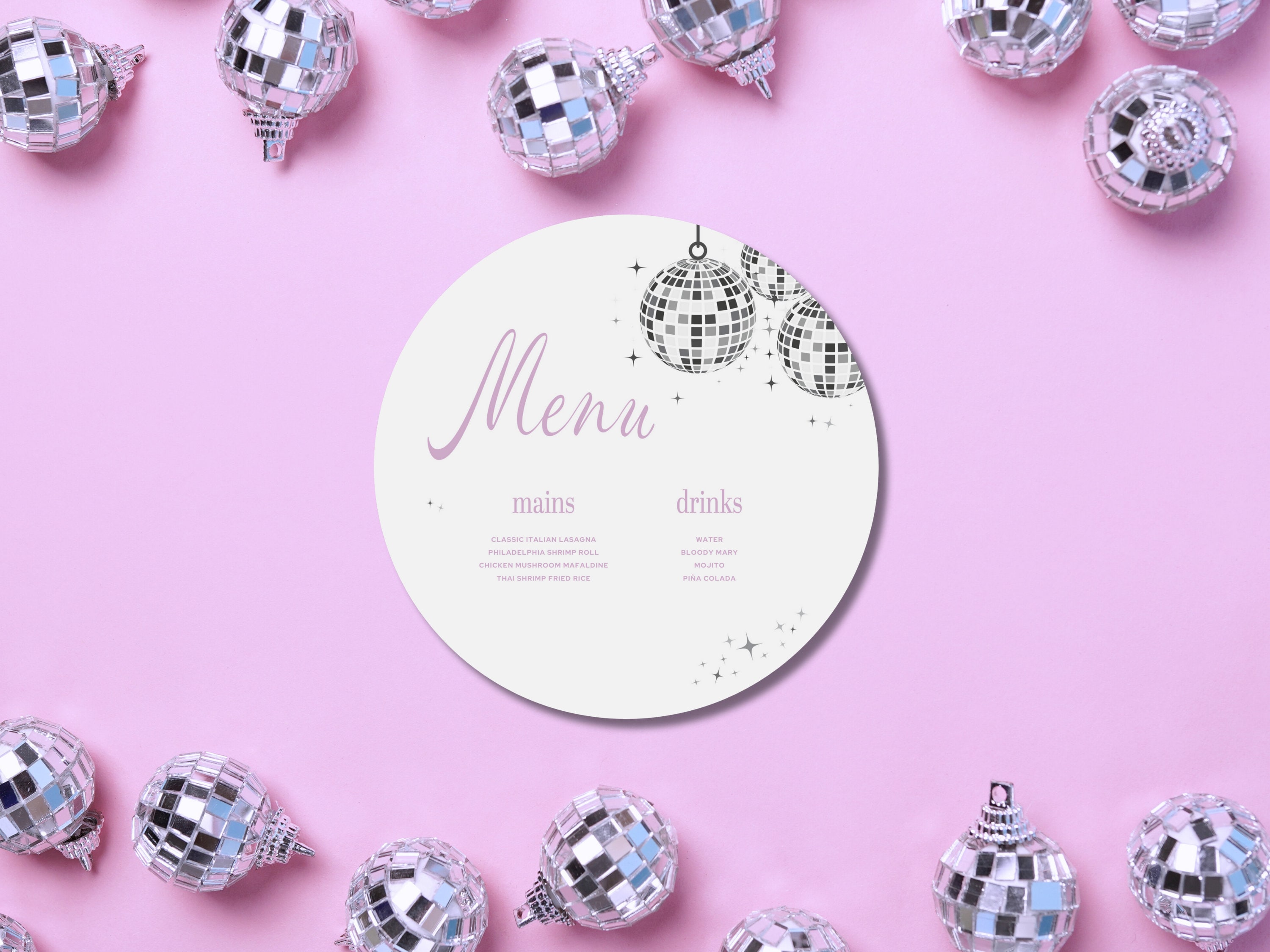 Disco Menu Template, Round Menu Template, Disco Bridal Shower, 70s ...
