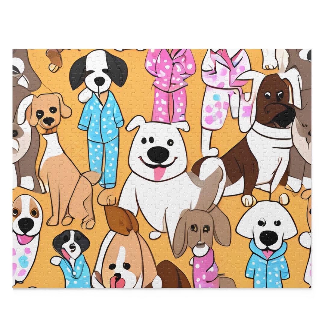 Pawsome Pajama Party: Cartoon Dogs in Pajamas Jigsaw Puzzle - Etsy